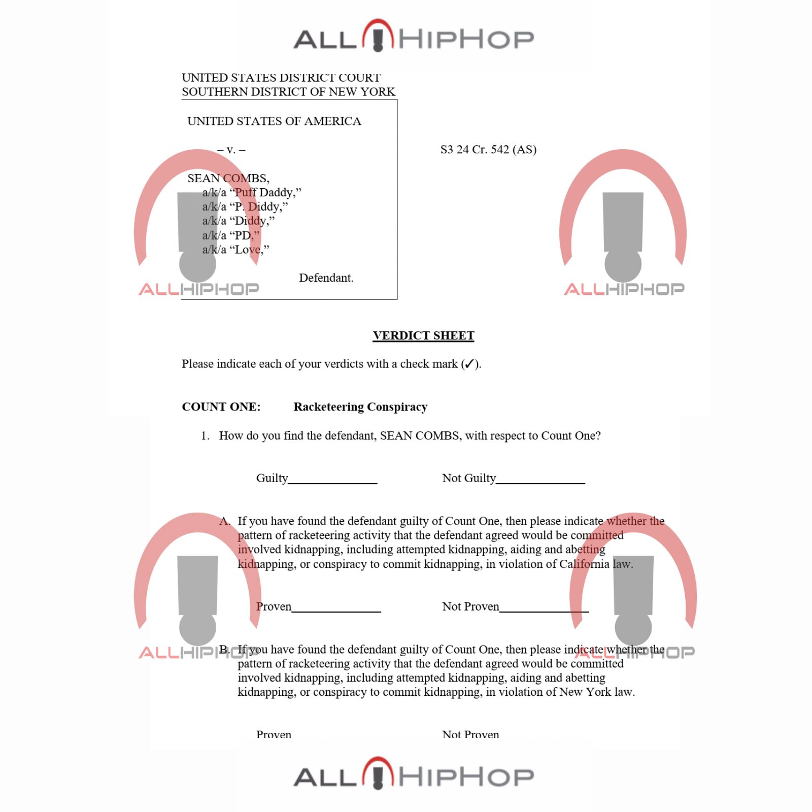 Diddy Jurors Have Many Questions To Ponder: Read Verdict Sheet - AllHipHop